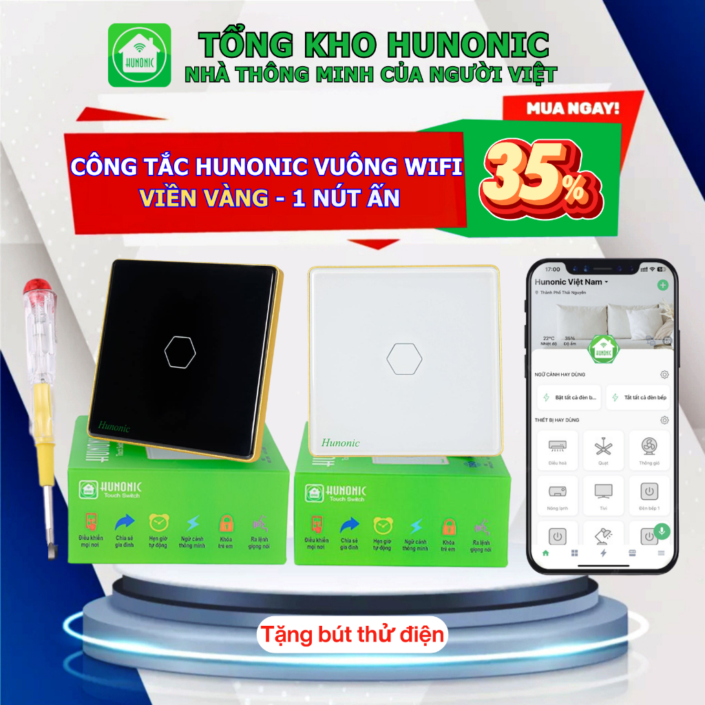 Hunonic Wifi Square Switch 1 Button Gold Border Remote Control via ...