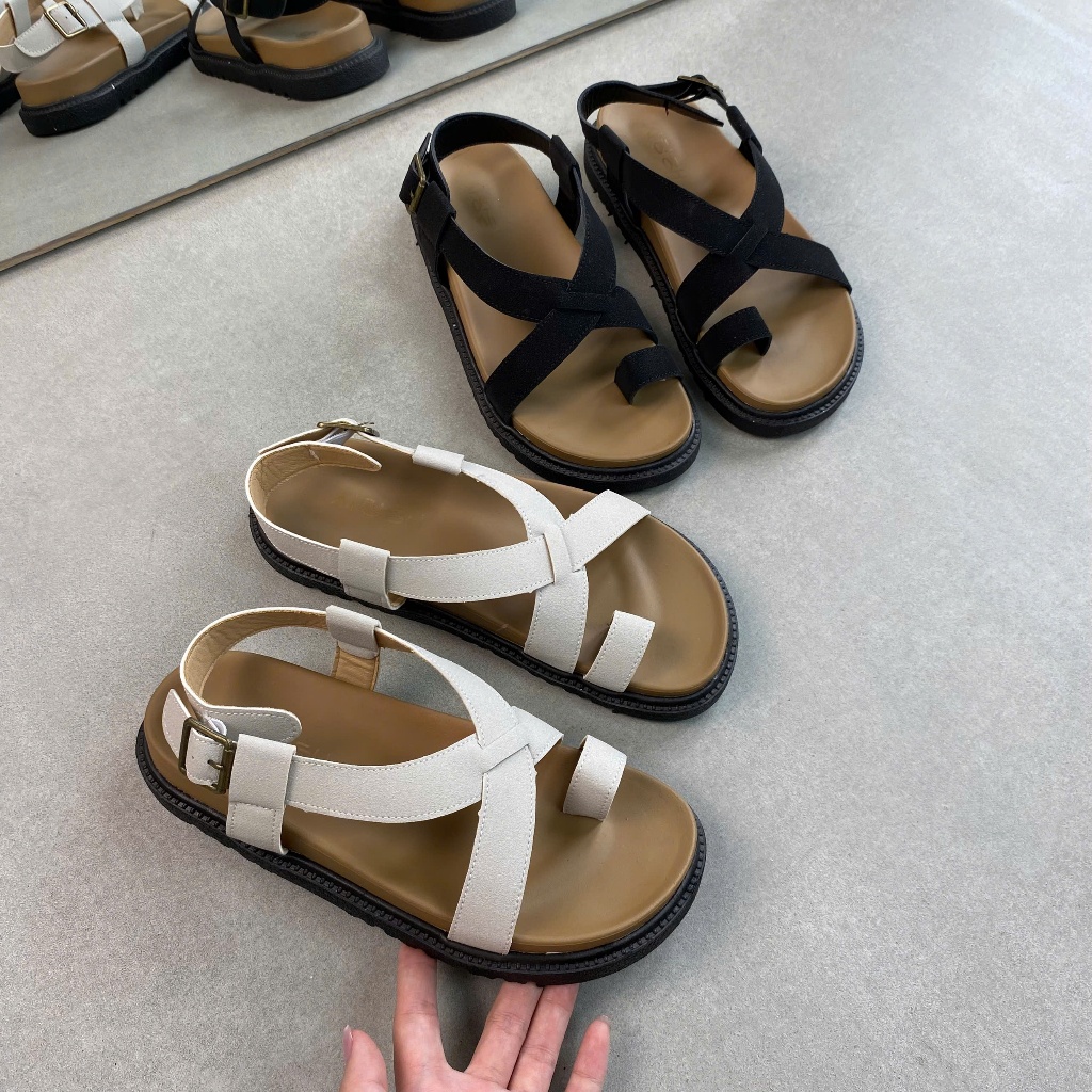 ANNE women's Sandal with criss-cross leather straps and flip-flops in ...
