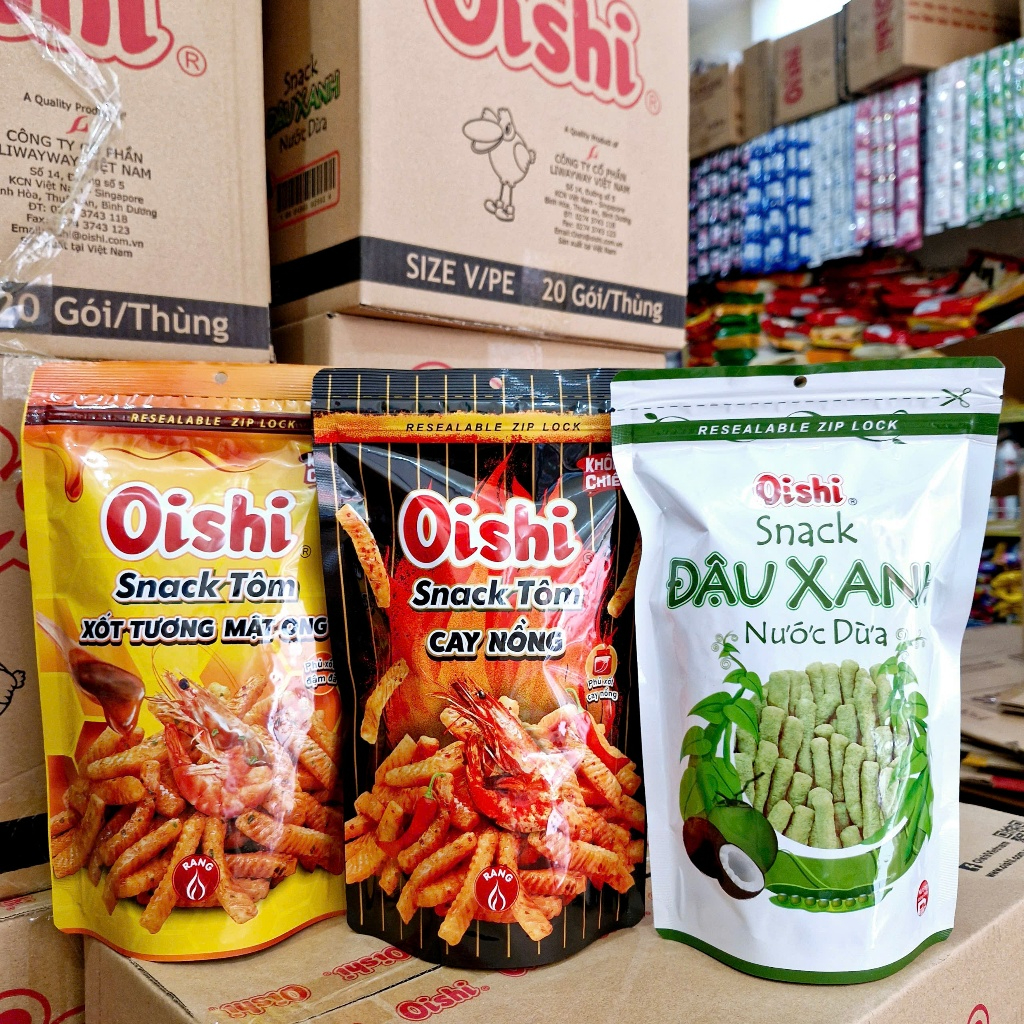 Oishi Spicy Shrimp Snack/Honey Soy Sauce/Green Bean Coconut Juice Zip ...