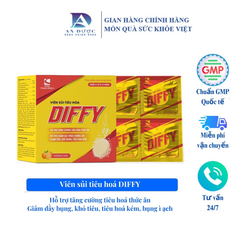 Diffy effervescent tablets to support digestion, reduce bloating and indigestion (Blister of 4 ...