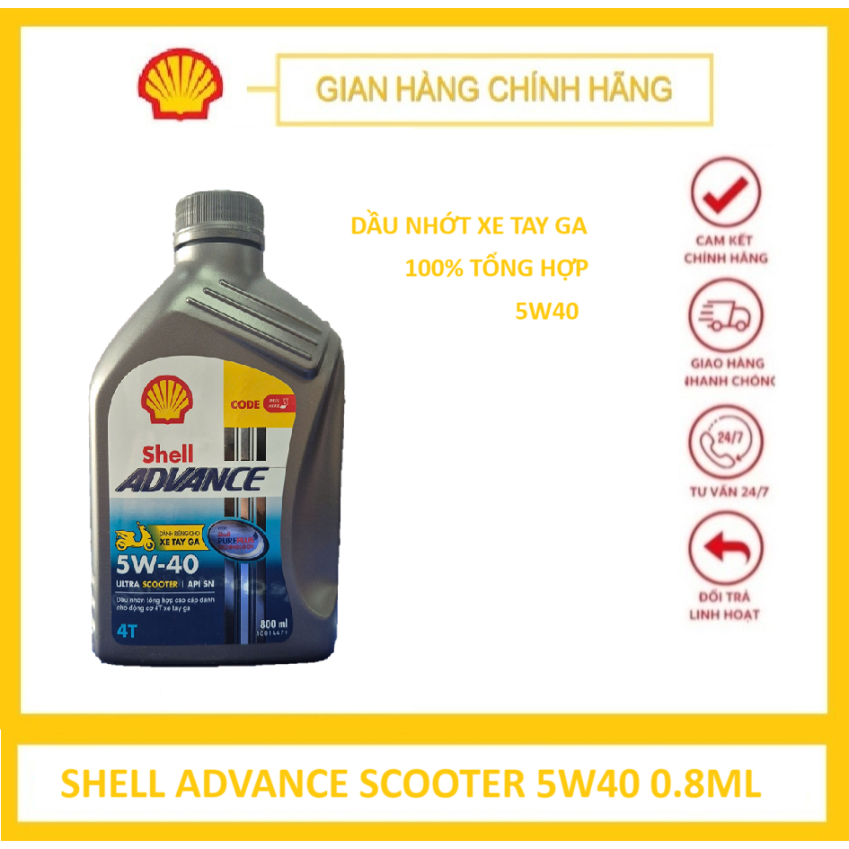 Shell Advance Ultra Scooter 5w40 Synthetic Scooter Lubricant 800ml ...