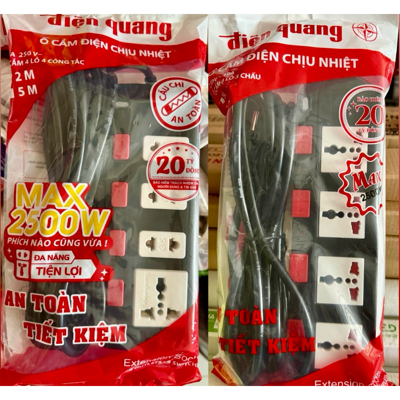 Load-bearing socket with 4 Dien Quang sockets, 2500w capacity, has ...