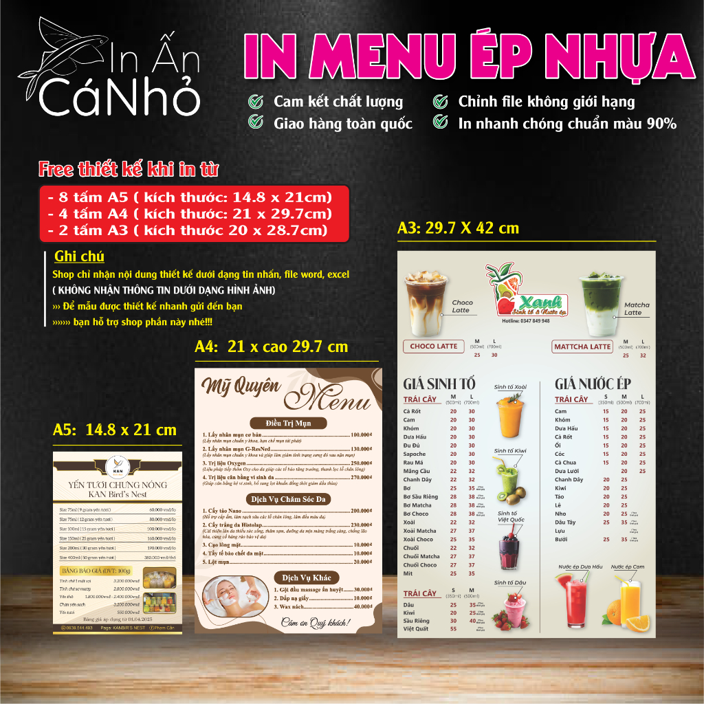 Print menus on demand, print Small Fish, Print plastic laminating ...