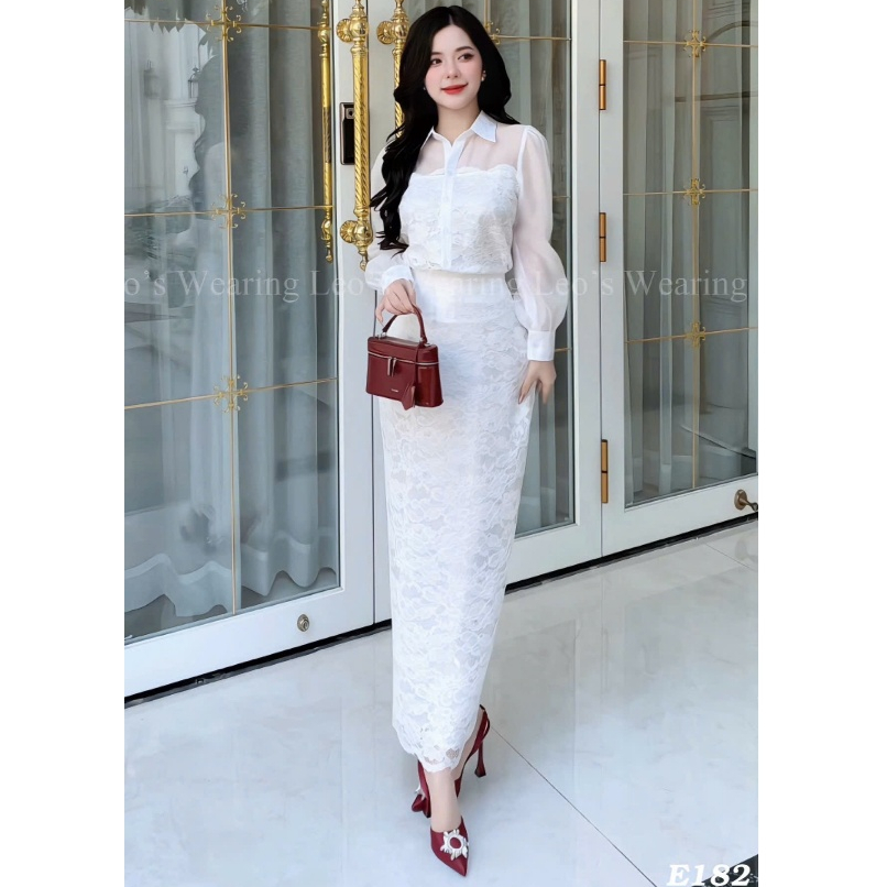 E182 LEOSWEARING soft lace long white dress set | Shopee Malaysia
