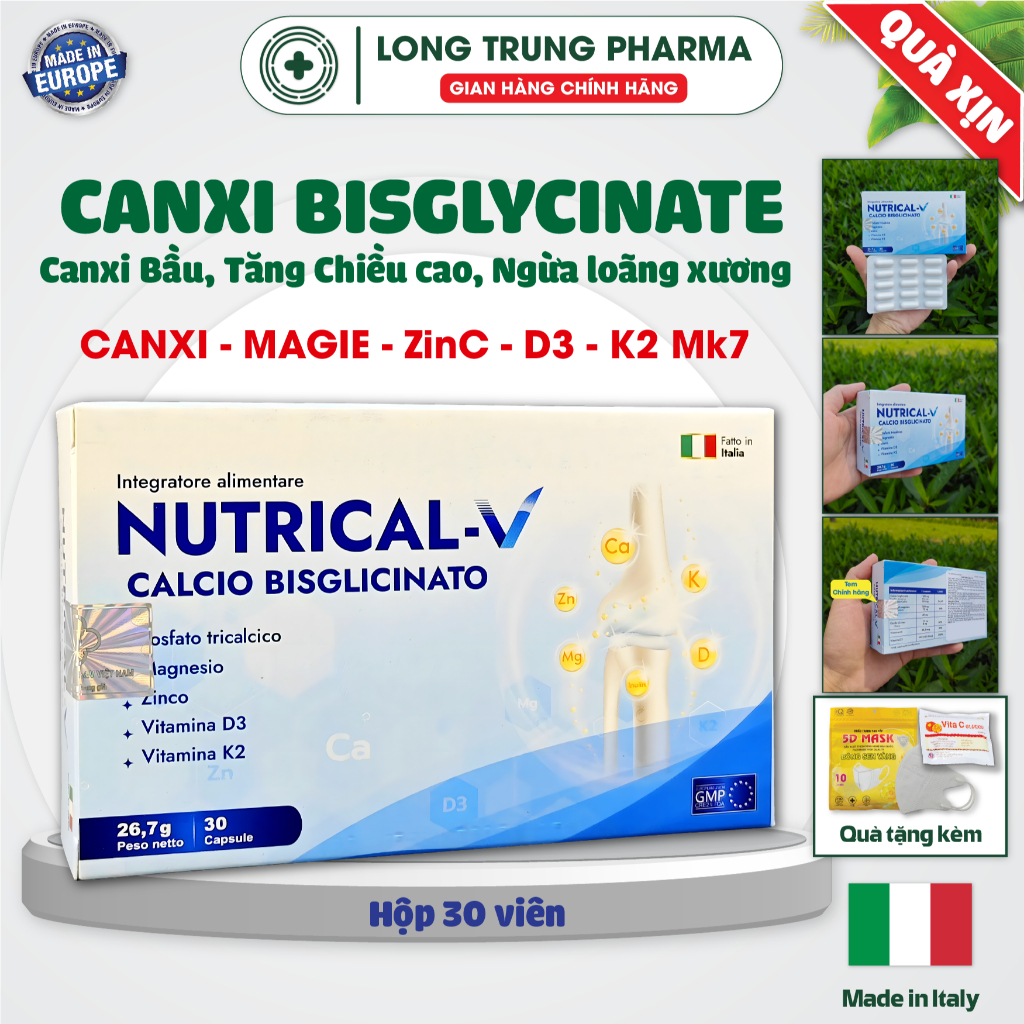 Nutrical V Calcium Supplement Bisglycinate Magnesium Zinc Vitamin D3 K2 ...