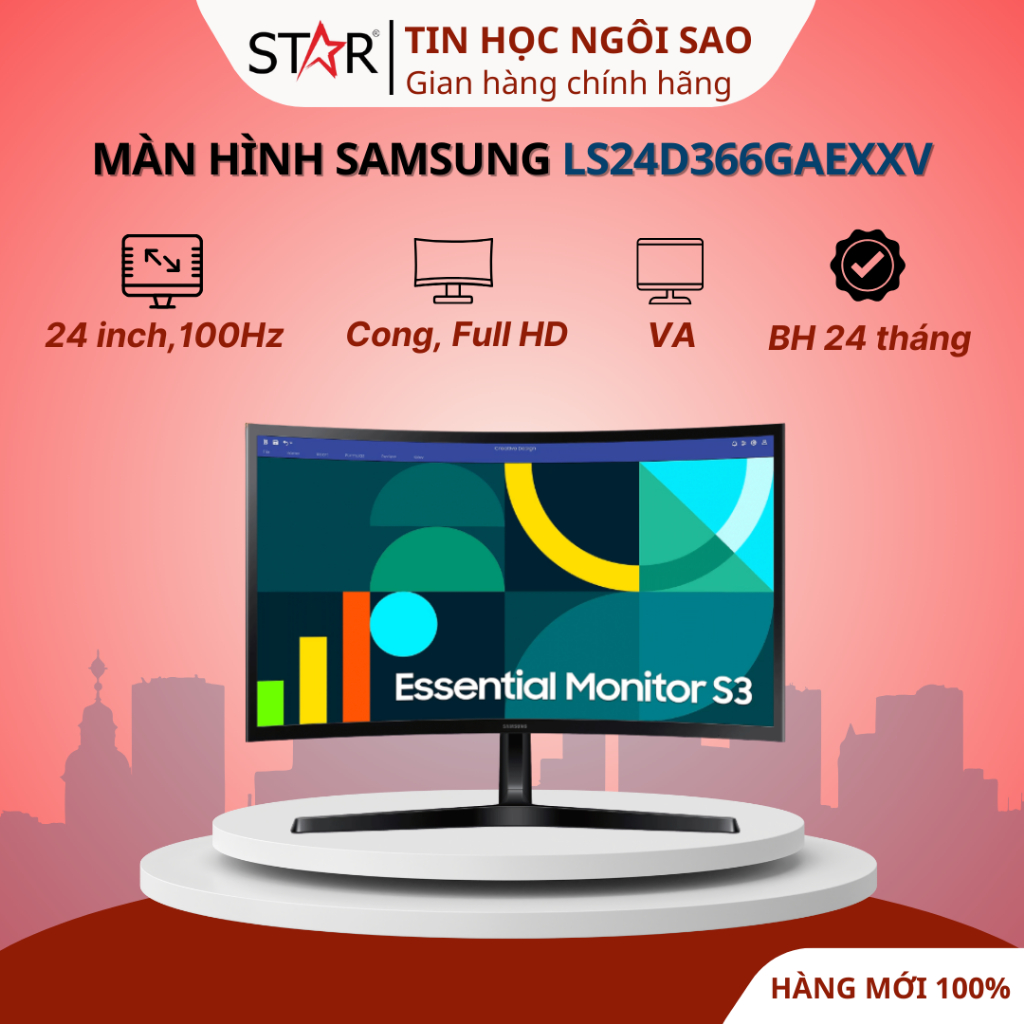Samsung Monitor LS24D366GAEXXV | 24 inch, VA, FHD, 100Hz, 5ms, Curved ...