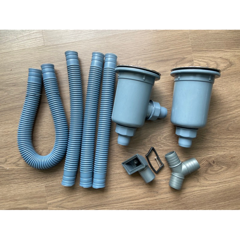 Tan A 2-HOLE Sink Drainage Siphon Set/Stainless Steel Garbage Tray ...