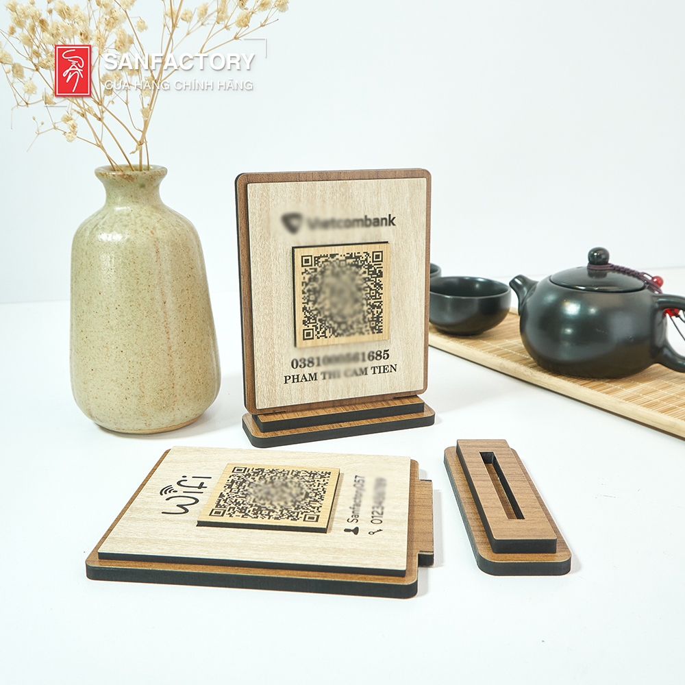 Desktop QR Code board with wooden assembly stand SAN-QR08 scans payment ...