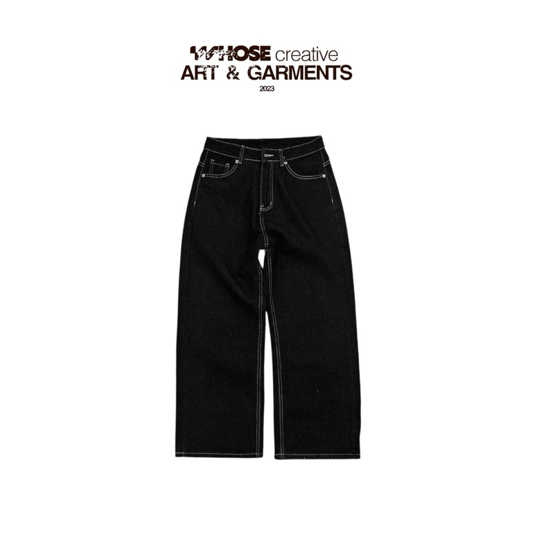 BLACK WHITE THREAD WIDE STRAIGHT JEANS WHOSE - Wide fit STRAIGHT leg ...