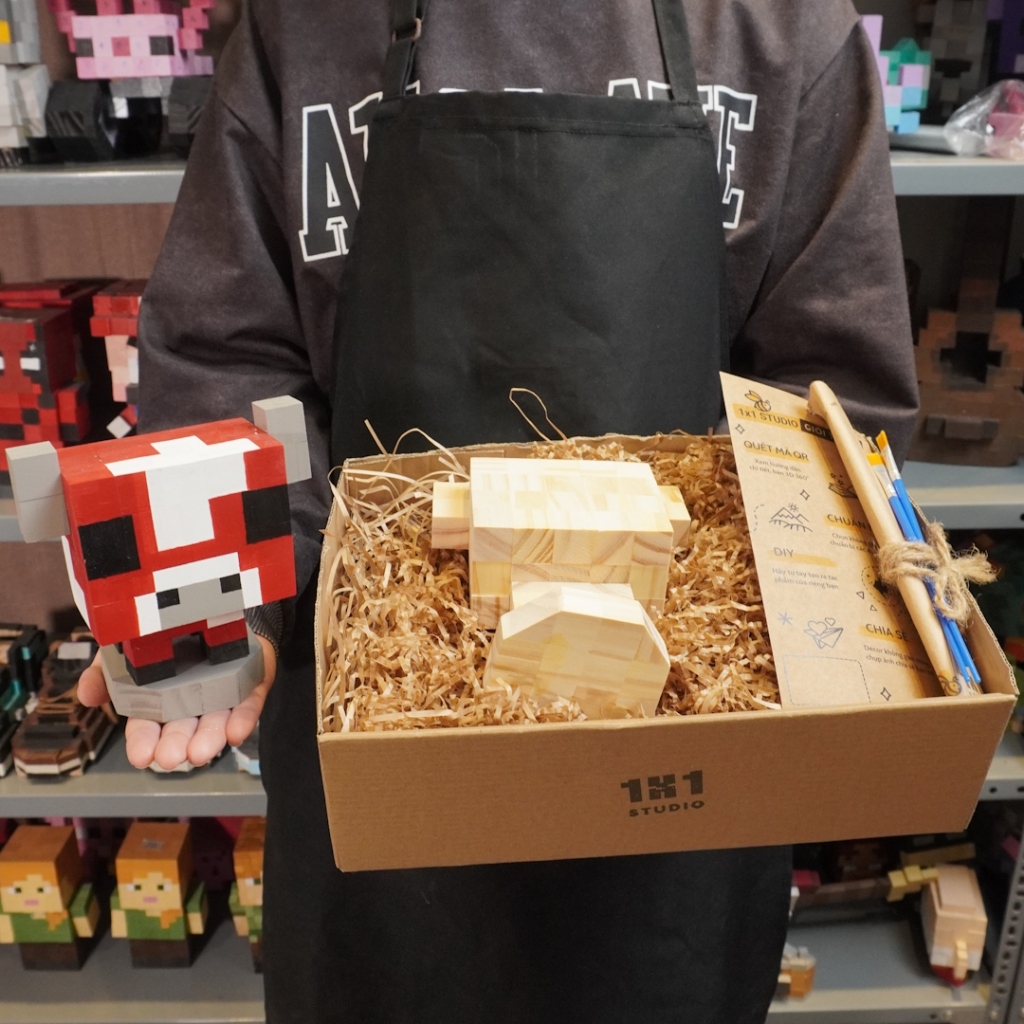 Minecraft Mooshroom Wooden Model Coloring Kit | Red Mushroom Beef (DIY ...