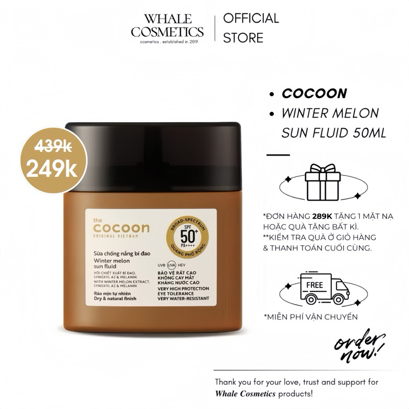 Cocoon Sunscreen Milk Broad Spectrum Winter Melon Sun Fluid SPF 50+ PA ...