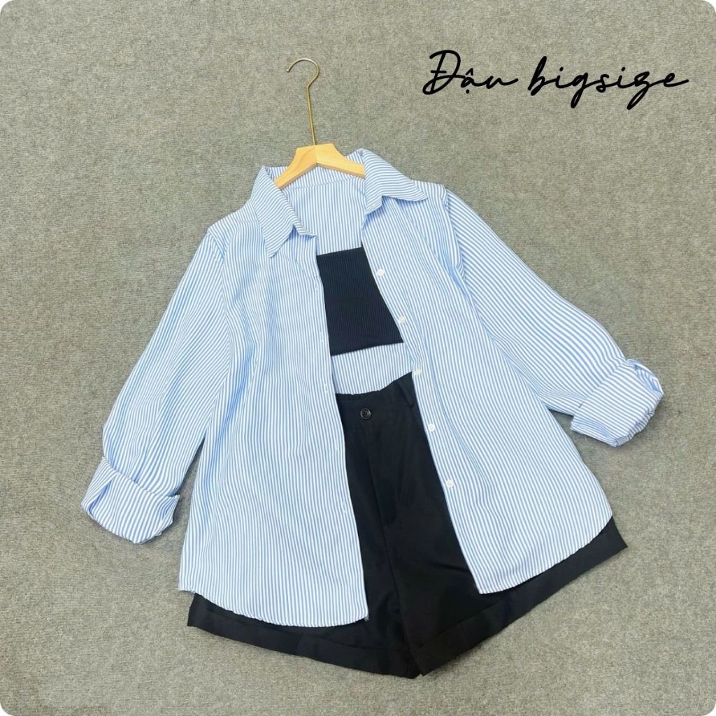 Set of 3 Piece big size women's long-sleeved plaid shirt with tank top ...