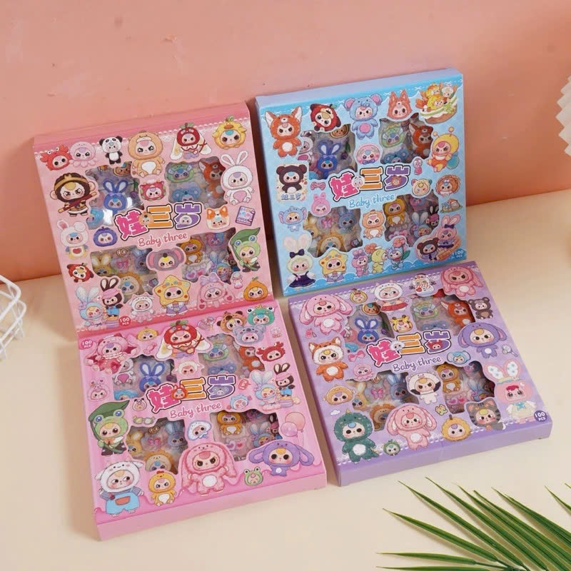 [Sticker Box] Box of 100 sheets, 1000 waterproof stickers baby three ...