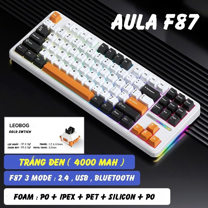 Aula F87 Mechanical Keyboard | 3 Connection Modes | Led RGB | 87 Keys ...