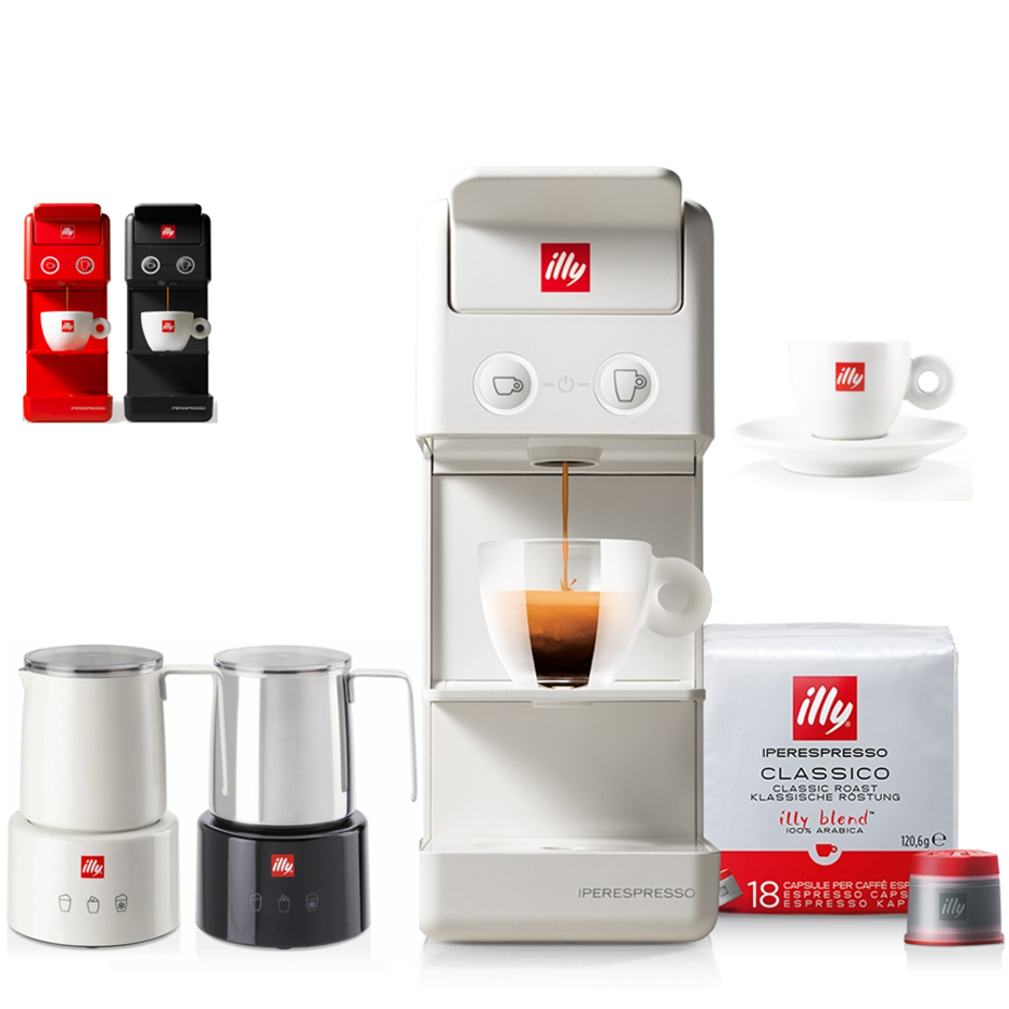 Combo illy Y3.3 coffee maker + ceramic cup + illy milk blower with 1 ...