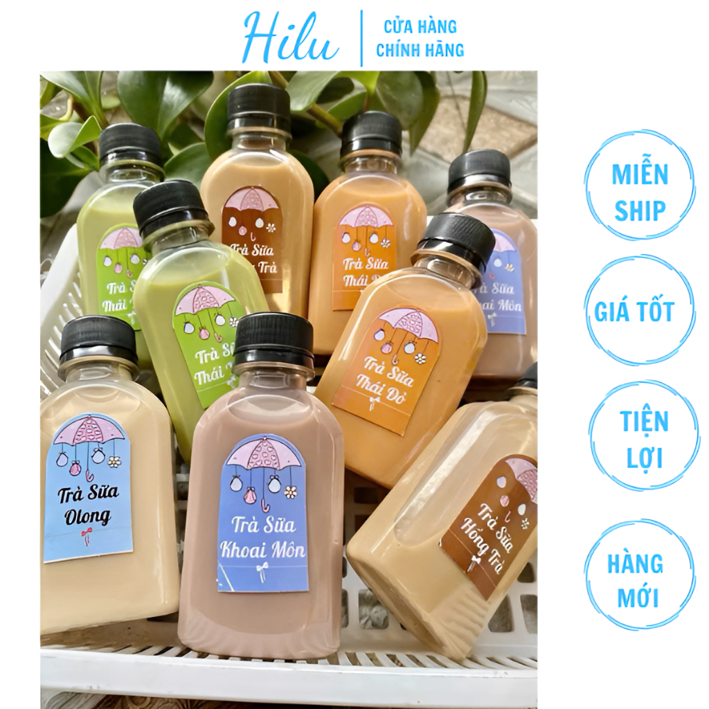 (STICKER INCLUDED) Combo of 100 flat plastic bottles for milk tea ...
