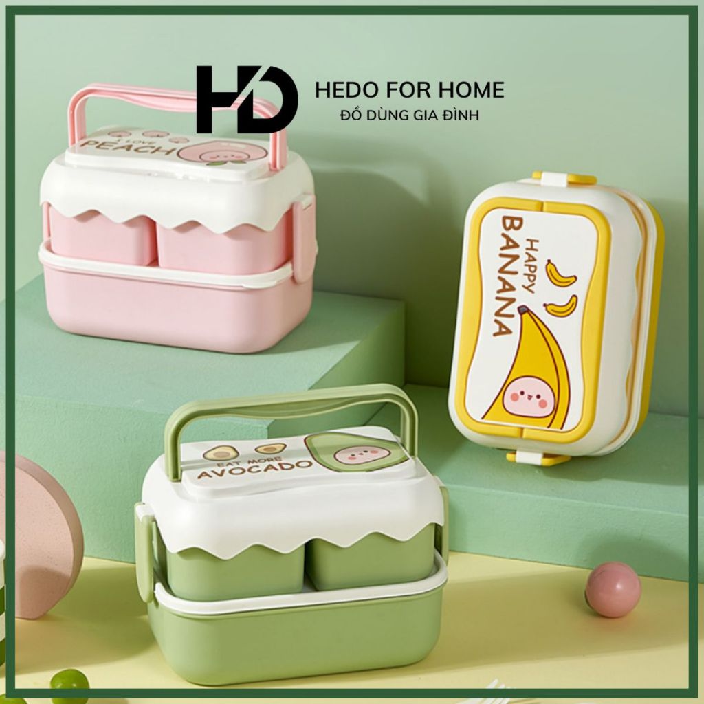 Fruit-shaped two-layer RECTANGULAR LUNCH BOX made of safe PP plastic ...