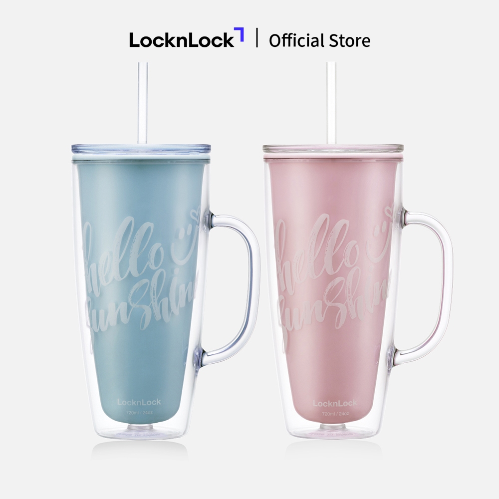 LocknLock Hello Sunshine 2-layer plastic cup with straw and handle 720ml - HAP503 | Shopee Malaysia