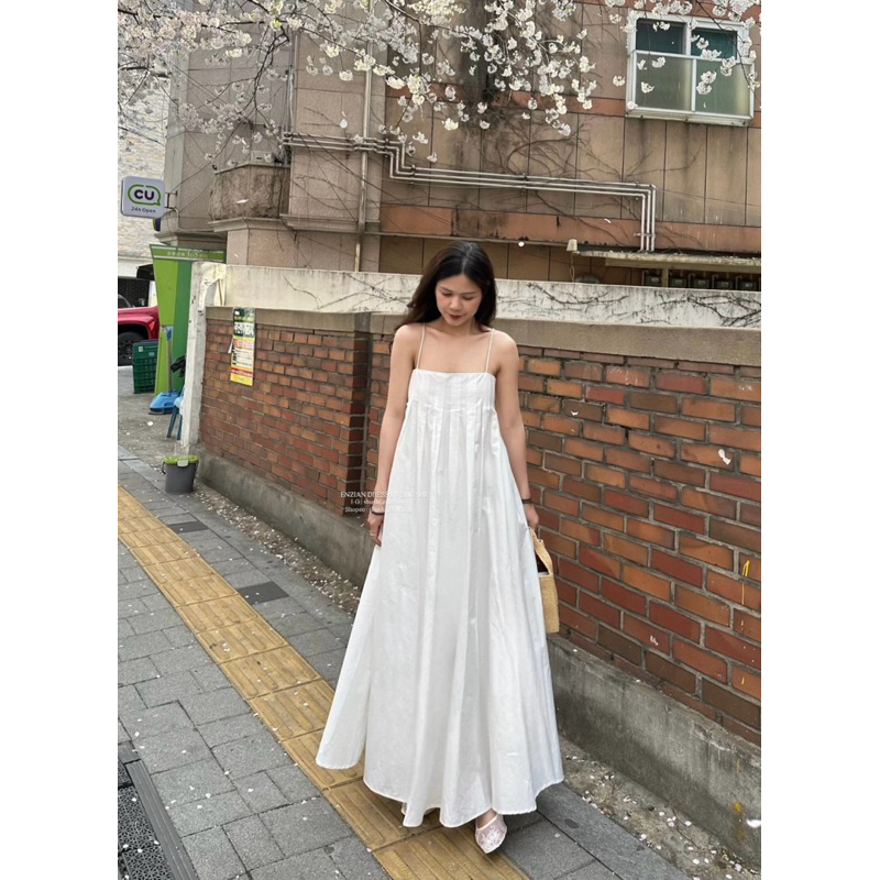 Enzian Dress | Cotton Chest Pleated Maxi Dress (original photo ...