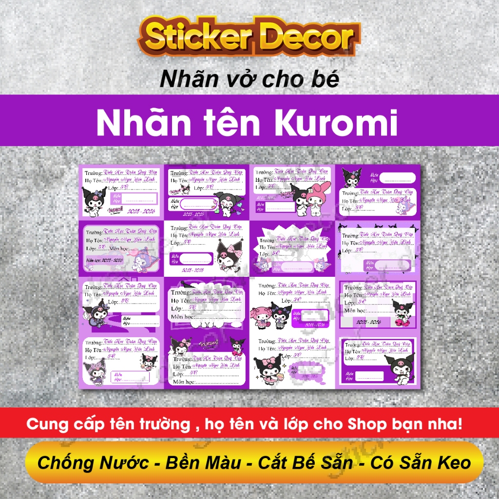Strawberry Bear notebook labels - Kuromi Set of 16 labels with names ...