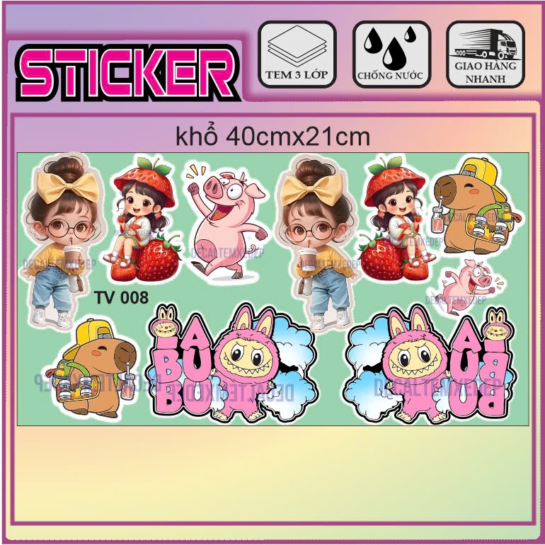 Cute car sticker set - images of Labubu, capybara, little girl, cute ...