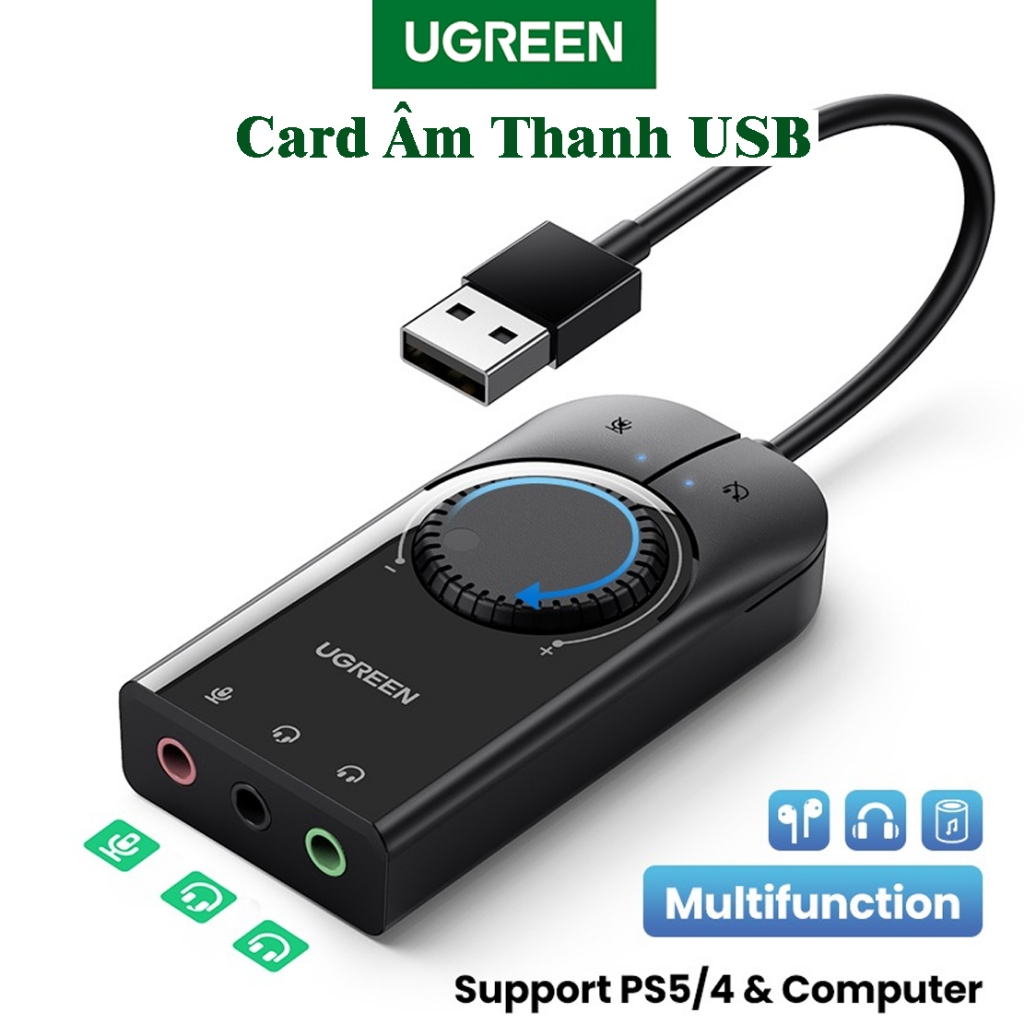 UGREEN 40964 USB Sound Card – Supports Mic & Speakers, Volume ...