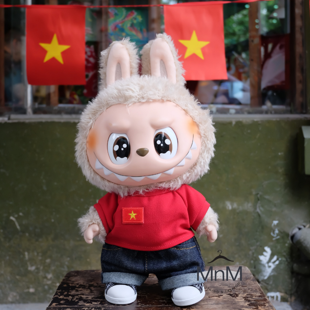Labubu Vietnam fashion red flag yellow star traditional holiday outfit ...