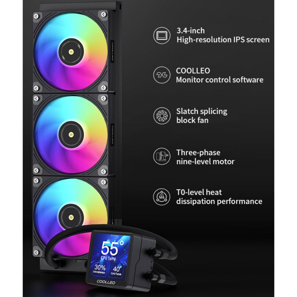 AIO water cooler: COOLLEO Etian CL-ICE GOD 360 with 3.4 inch IPS screen ...
