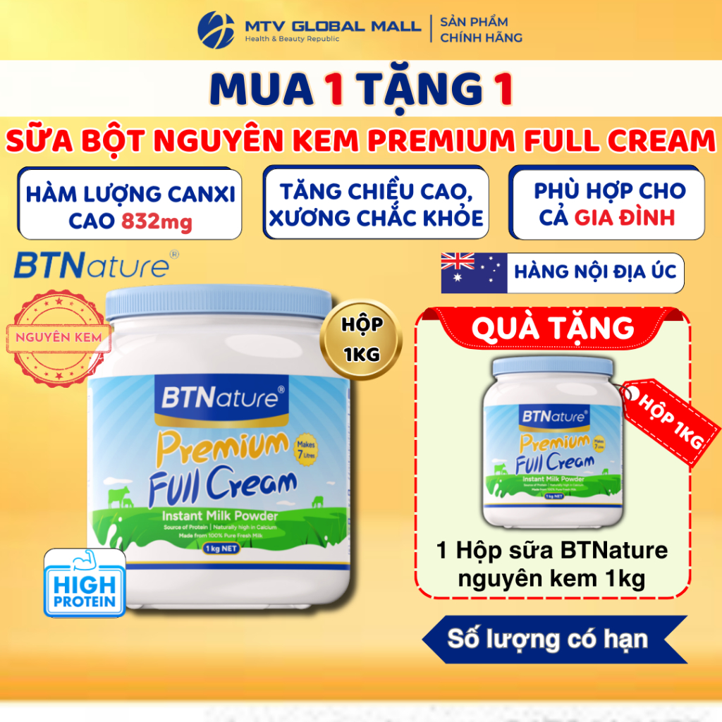 [ DATE July 2025 ] Btnature Premium Whole Milk Powder 1kg Box Calcium ...