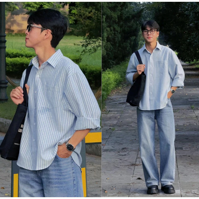 ZUTE striped long-sleeved turn-down collar shirt - Men's shirt made of ...