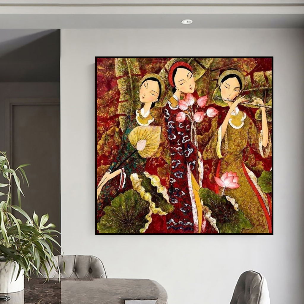 Indochine girl wall painting on request -50 x 50 cm | Shopee Malaysia