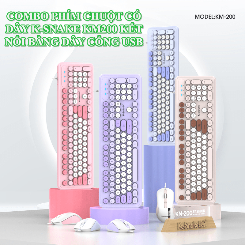 K-SNAKE KM200 keyboard and mouse set connected by USB port with round ...