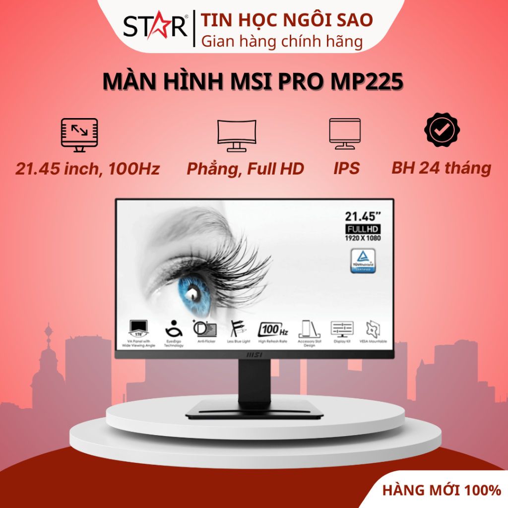 MSI Pro MP225 Monitor | 21.45 inch, Full HD, IPS, 100Hz, 1ms, Flat ...