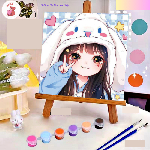 Digitized Painting of Long-Haired Girl with Cina Hat Cartoon Coloring ...