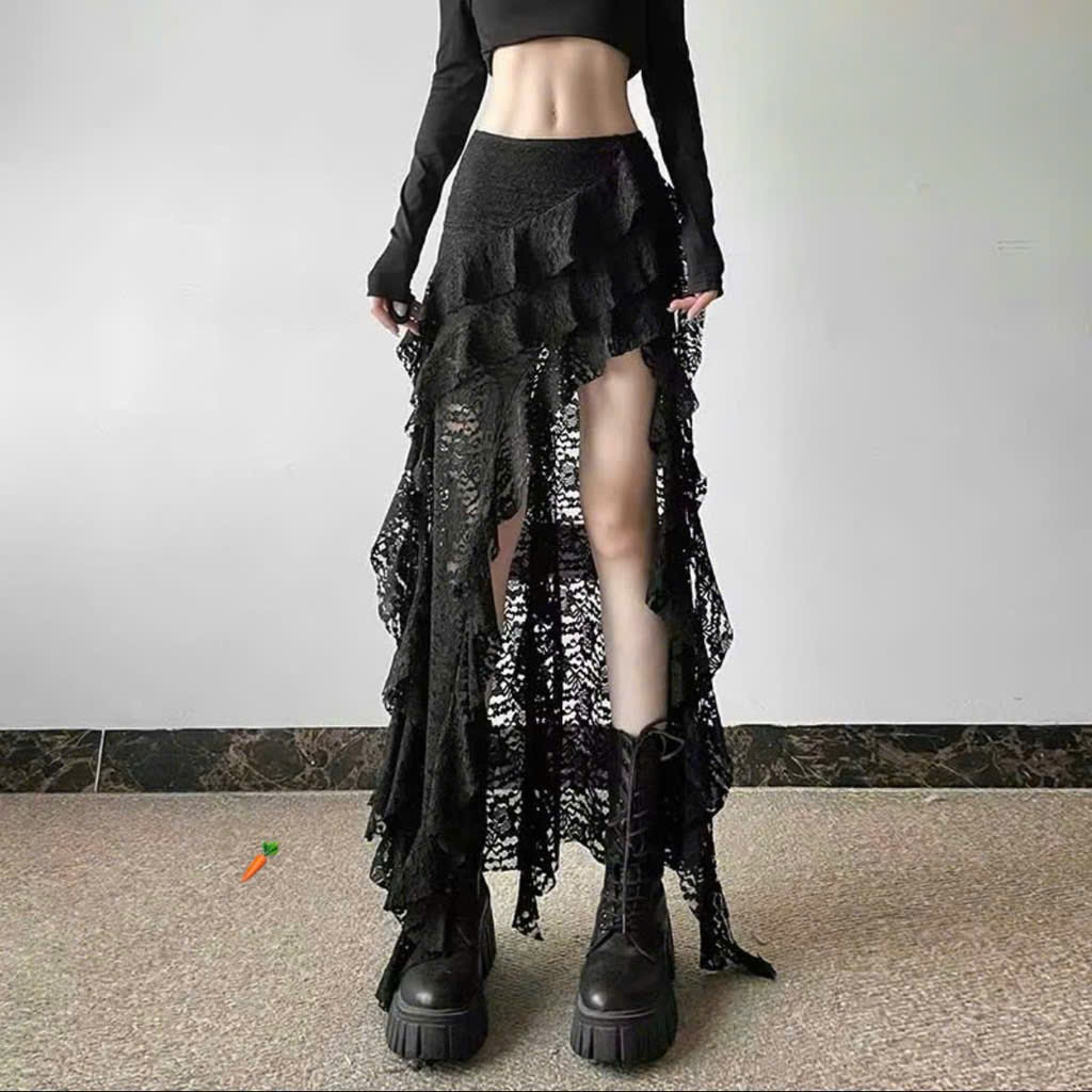 Very sexy long lace skirt with high slit on one side | Shopee Malaysia