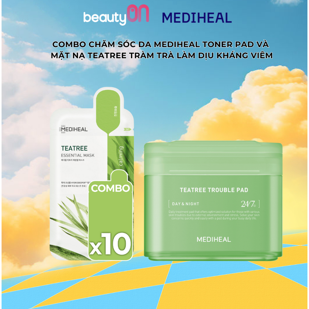 Skin care Combo Toner Pad Teatree Soothing and 10 MEDIHEAL Teatree Masks for moisturizing and ...