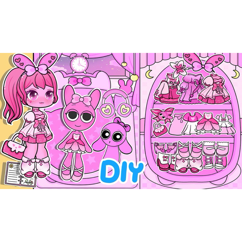 Pinki Gacha's house peel-and-stick toy - Sprunki Incredibox paper doll ...