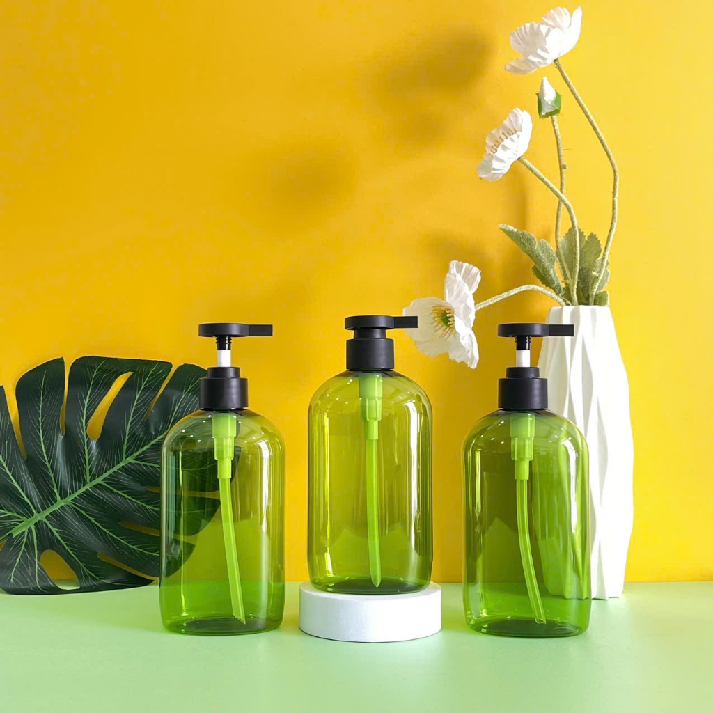 500ml shampoo bottle made of turquoise PET material using fi28 flat tap ...