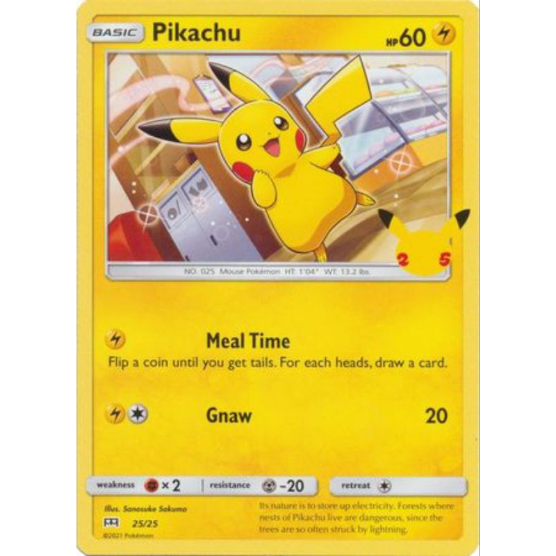 Genuine Pokemon TCG Card Pikachu - 25/25 - 25th Anniversary Non-Holo ...