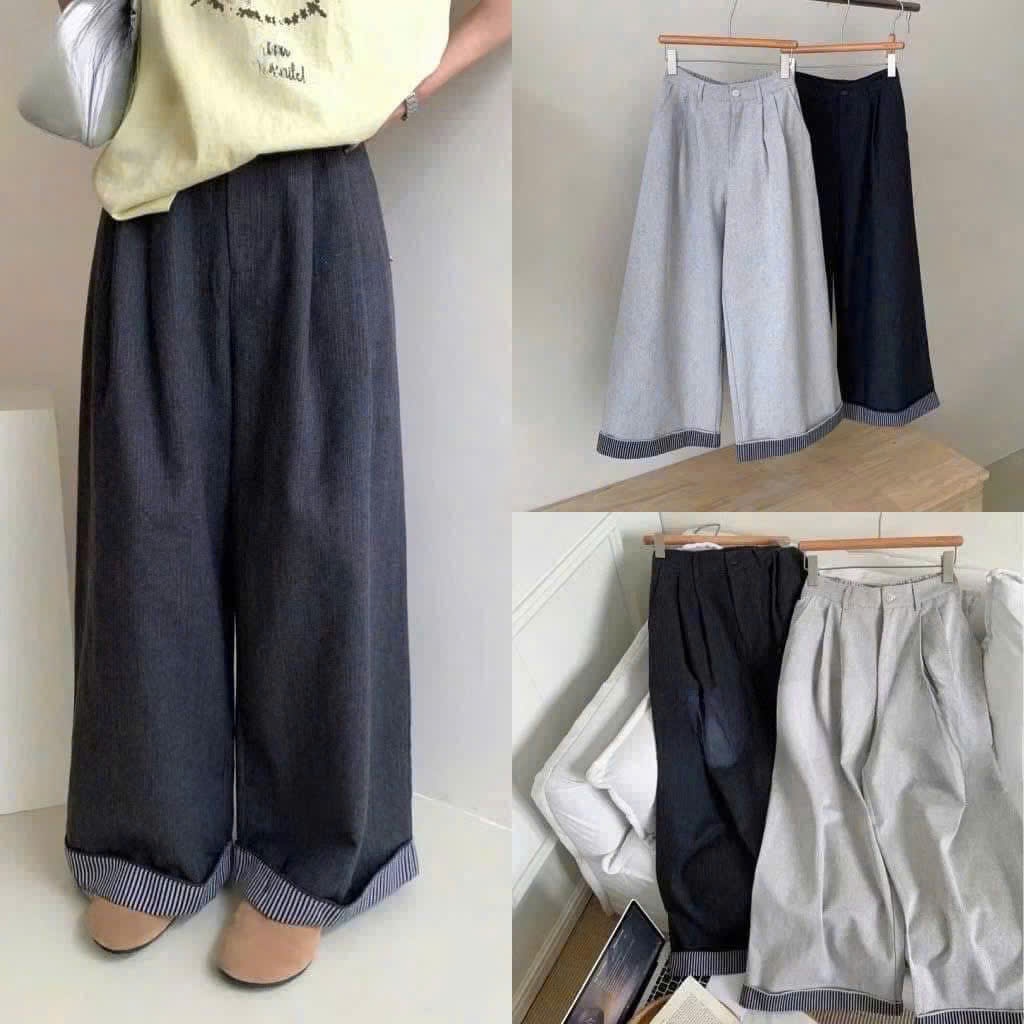 Scratch silk jeans with wide-leg checkered hem, thin, light and cool ...