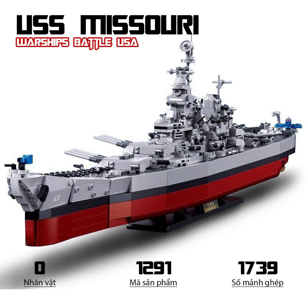 USS Missouri US Battleship, Sluban 1291 Battle Ship, Plastic Assembly ...