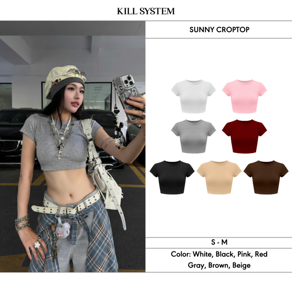 SUNNII cotton thin, body-hugging crop top - KILL SYSTEM | Shopee Malaysia