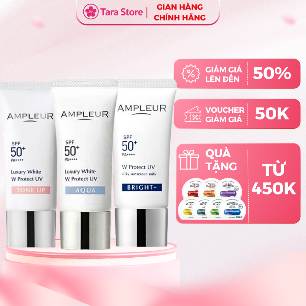 AMPLEUR Luxury White W Protect UV+ Tara Store sunscreen protects skin, whitens and brightens ...