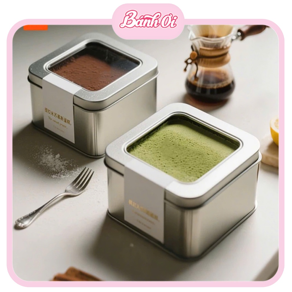 Tiramisu Square Tin Box with Window, Square Tin Box for Mousse Cake ...