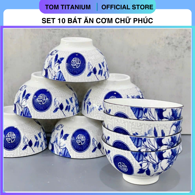Set of 10 Rice Bowls with Blessed Words - Traditional Patterns - High ...