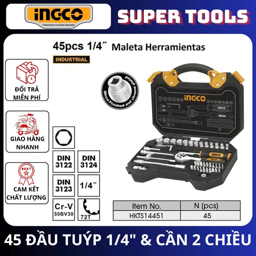 INGCO TOOLS Set of 45 1/4 tube tips" and 2-way rod HKTS14451 (100% ...