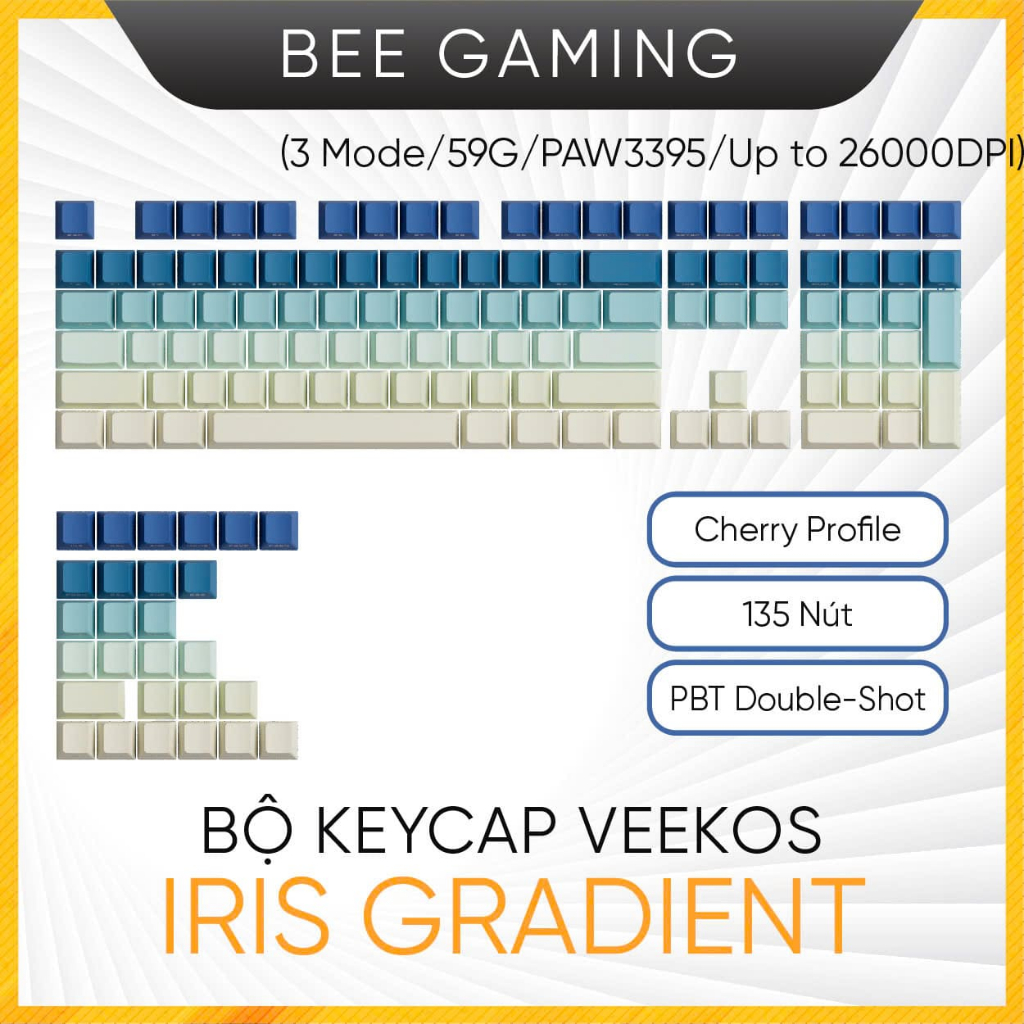 AKKO x Veekos keycap set - Iris Gradient (PBT Double-Shot /Cherry Profile / 135 buttons ...