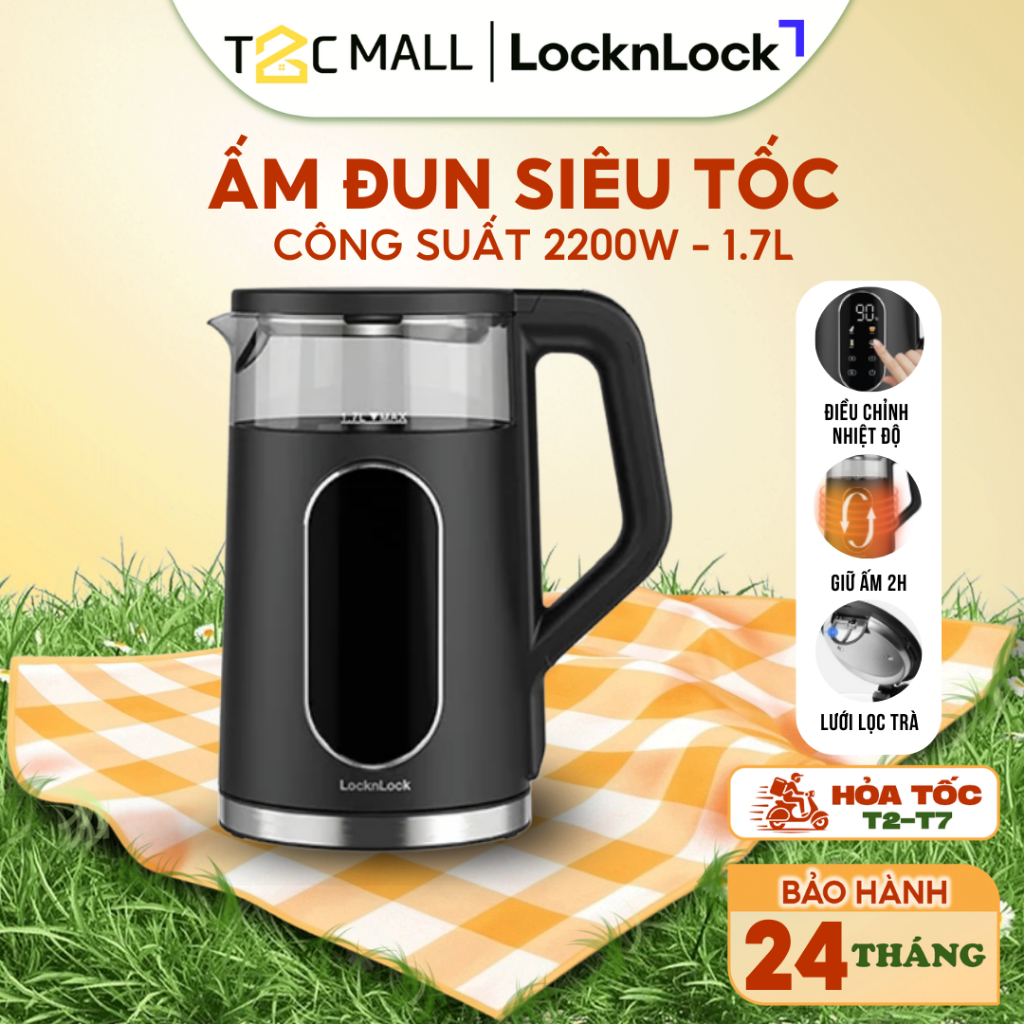 LocknLock 1.7L Electric Kettle with Tea Filter, 5 Heat Levels, 2h Heat ...