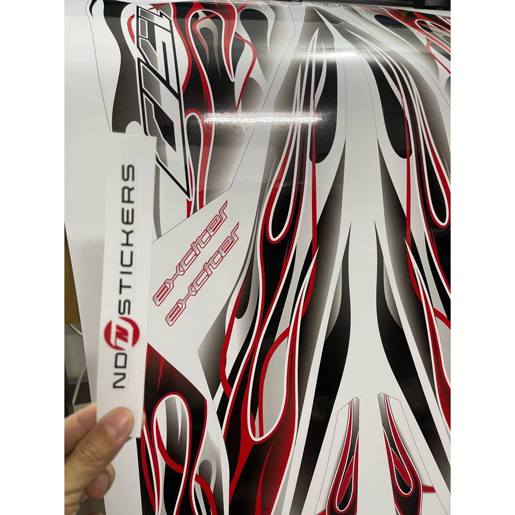 Exciter 150 red and black fire sticker, extremely outstanding white car ...