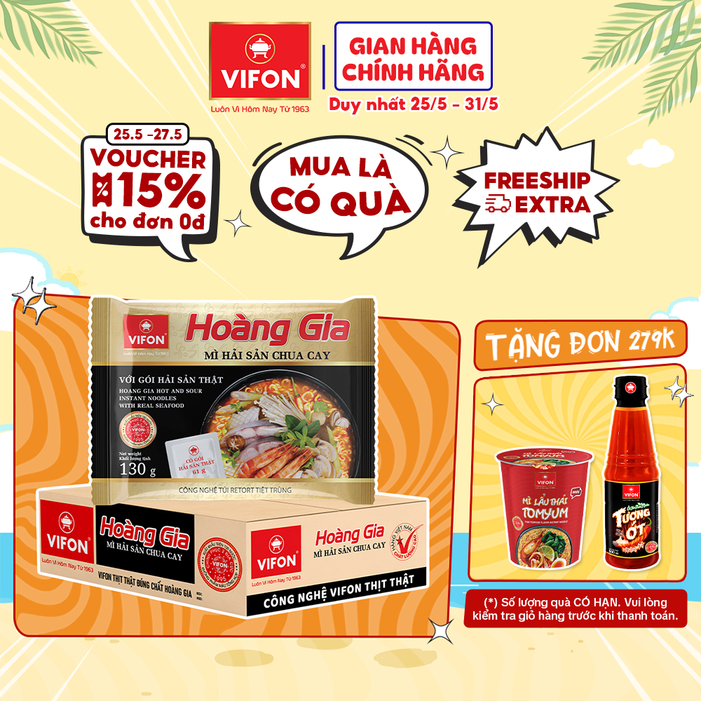 Carton of 18 packs of ROYAL VIFON Spicy and Sour Seafood Noodles 130gr ...